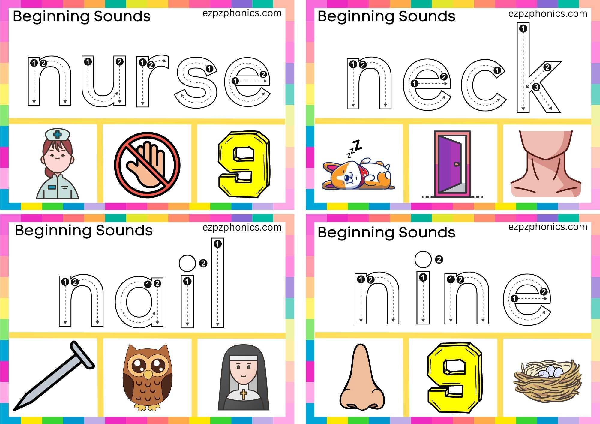 Letter N Trace The Word And Clip The Correct Image Group 2 - ezpzphonics.com